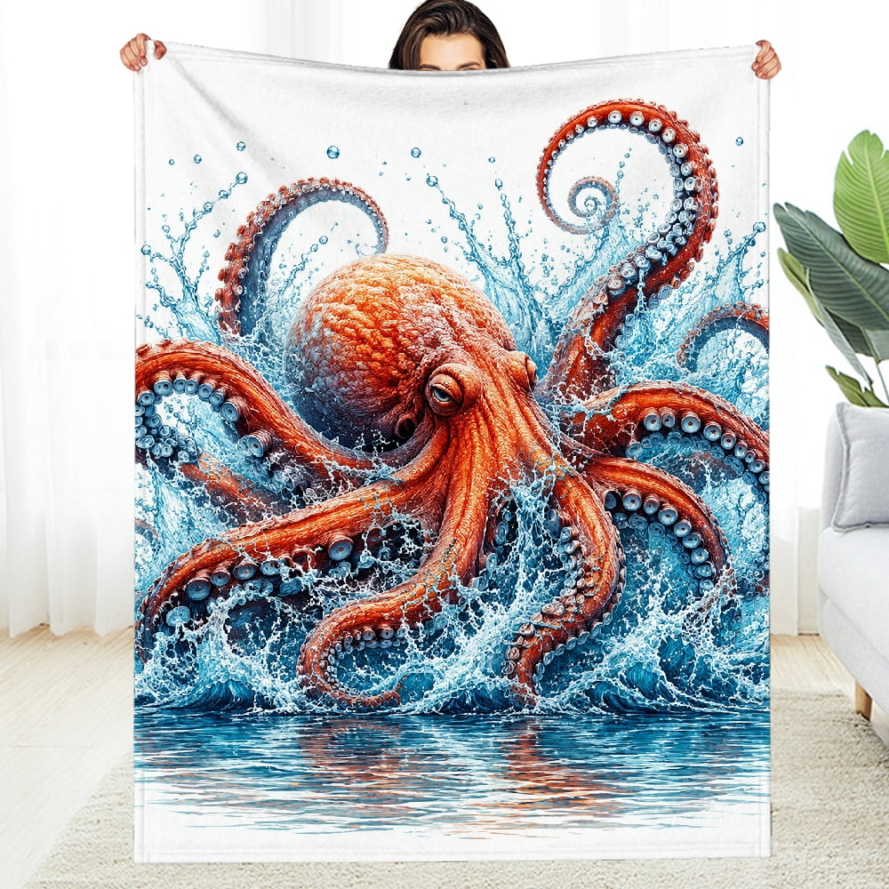 Chilfamy Giant Octopus Ocean Splash Decorative Blanket, Allergy Napping ...