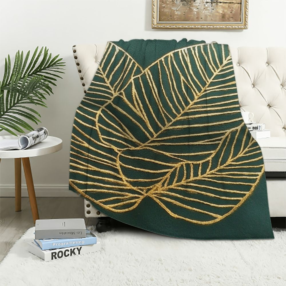 Chilfamy Gold Leaf Plant Leaves Flannel Blanket Throw for All Seasons ...