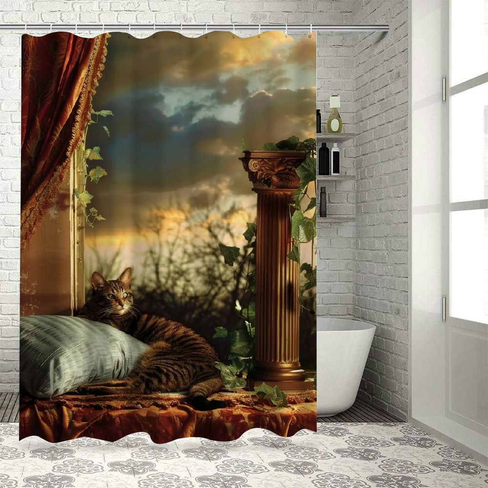 Chilfamy Gothic Stall Shower Curtain, Greek Style Scene Climber Pillow ...