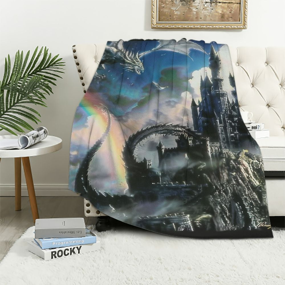 Chilfamy Gothic Throw Blanket Dragon Blanket Fantasy Castle Dark Sky ...