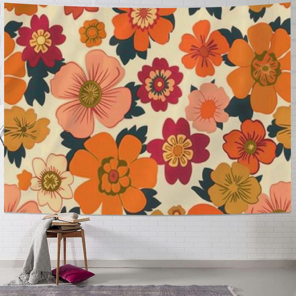 Chilfamy Green 1960 Vintage Flowers 60S 70S Orange Hippie Psychedelic ...