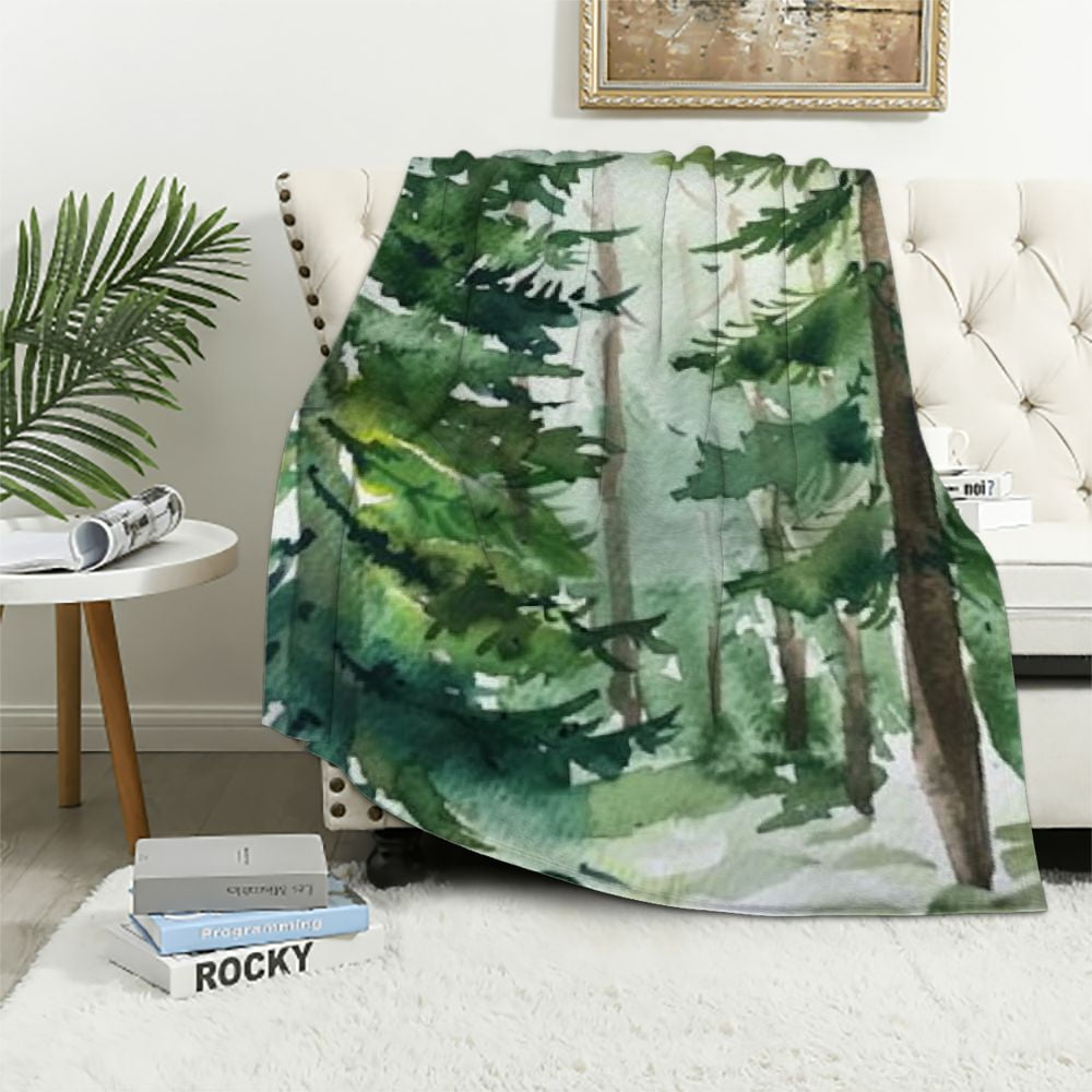 Chilfamy Green Forest Tree Flannel Blankets, Pine Coniferou Trees ...