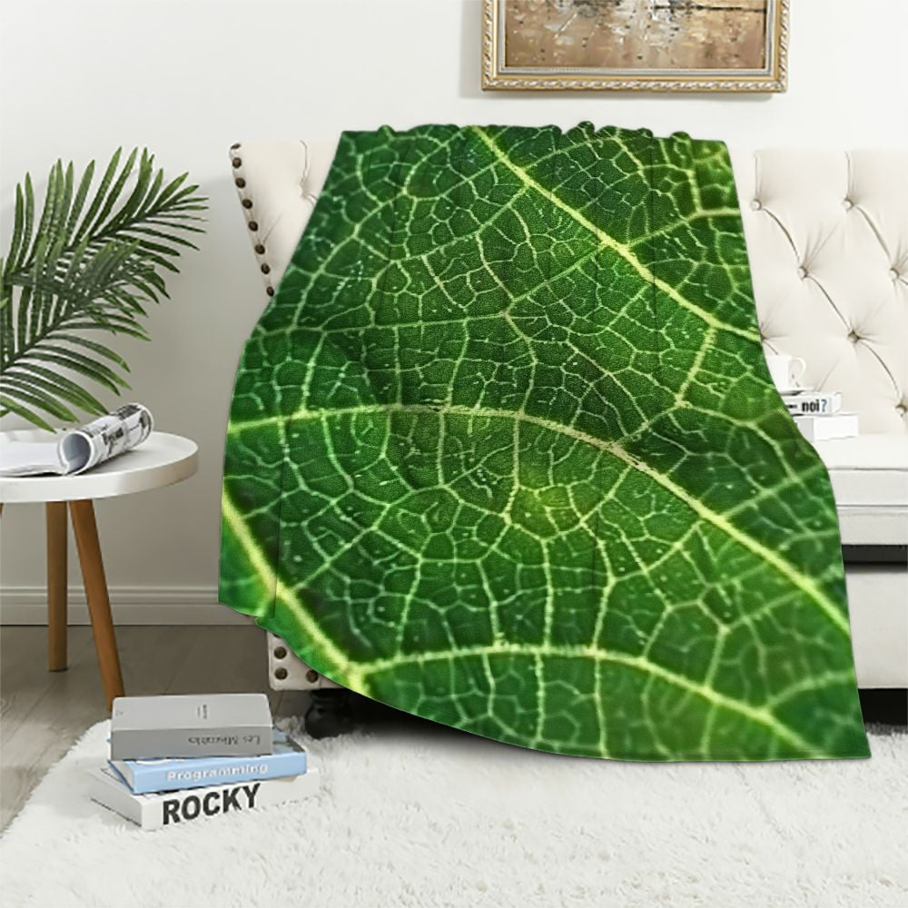 Chilfamy Green Leaf Blanket Flannel Plant Throw Blankets Soft Plush ...