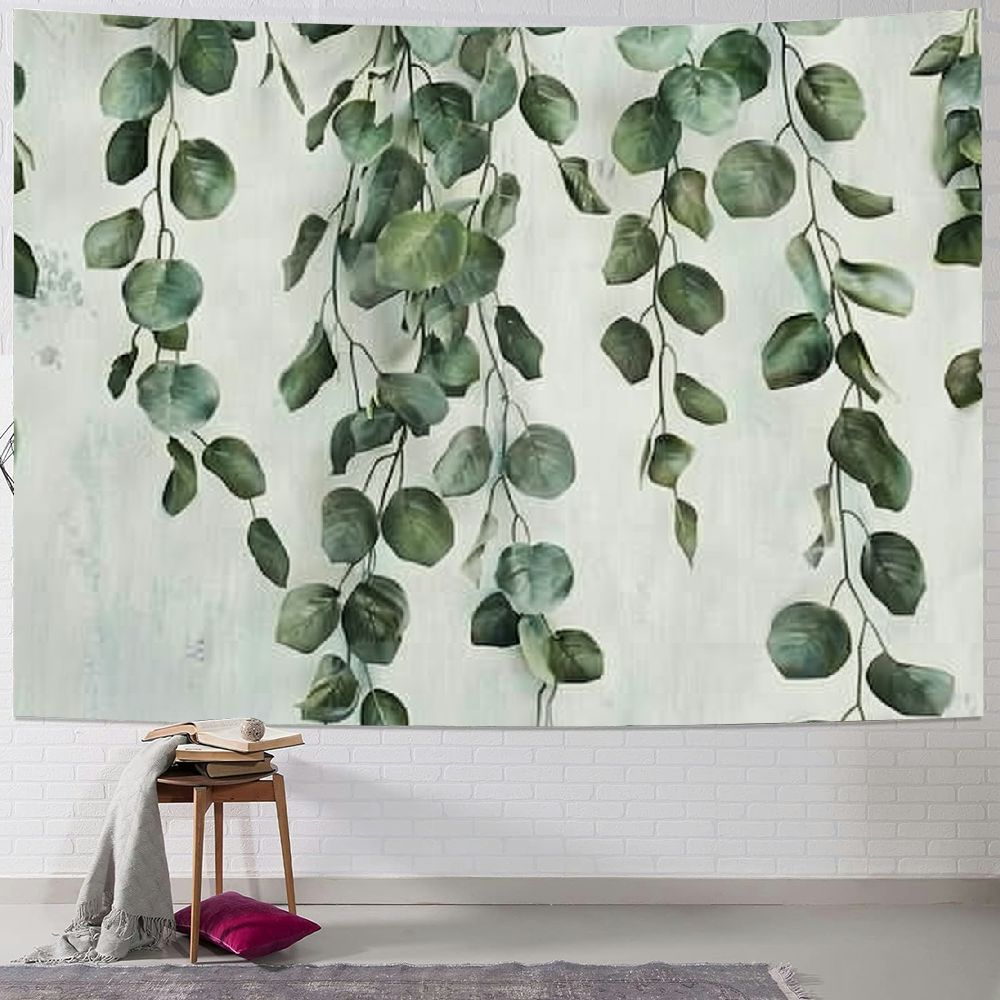 Chilfamy Green Leaf Tapestry Wall Hanging Green Gray Eucalyptus Leaf ...