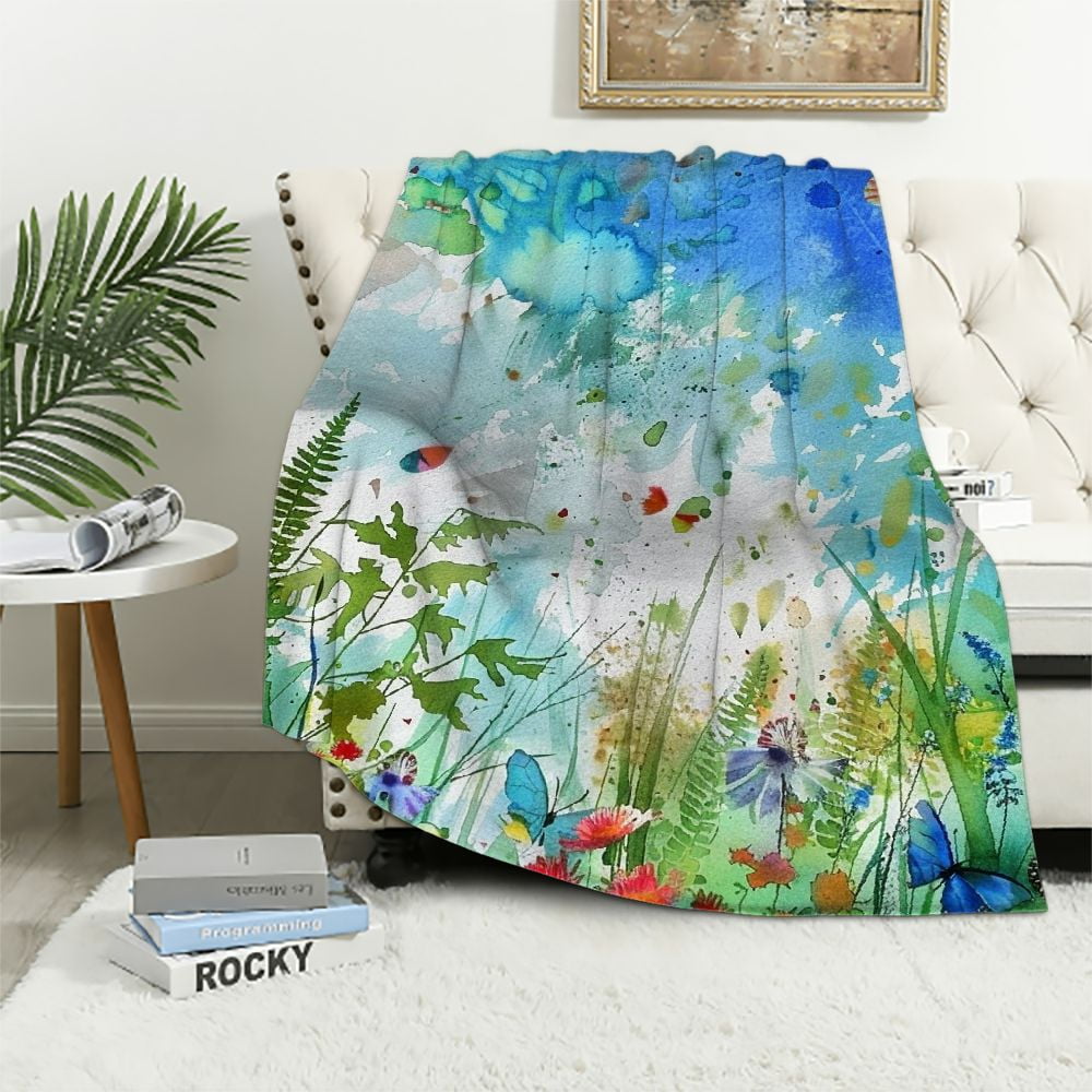 Chilfamy Green Leaves Floral Throw Blanket Flowers Sky Decor Gifts for ...