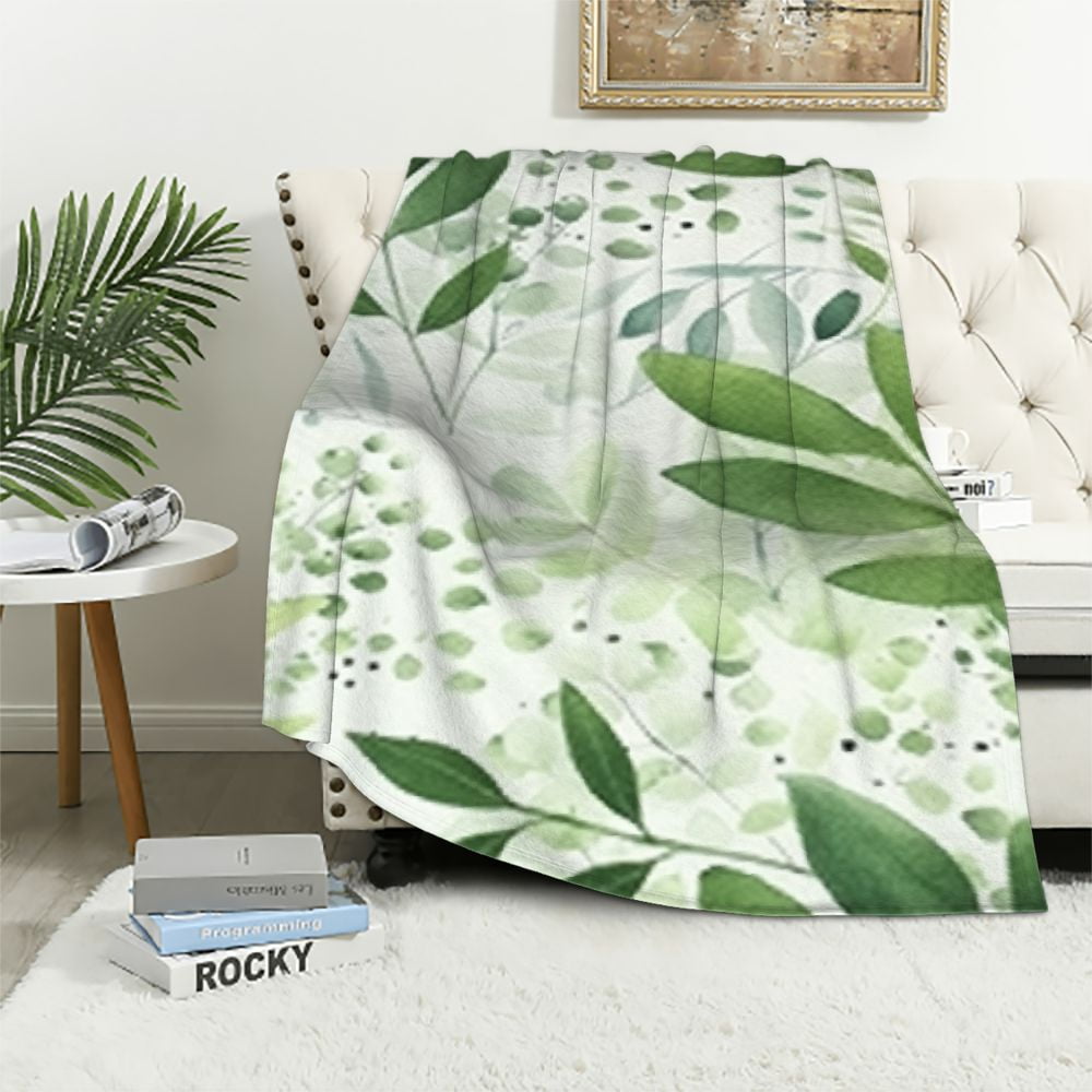 Chilfamy Green Leaves White Flower Fine Foliage Lace Print Throw ...