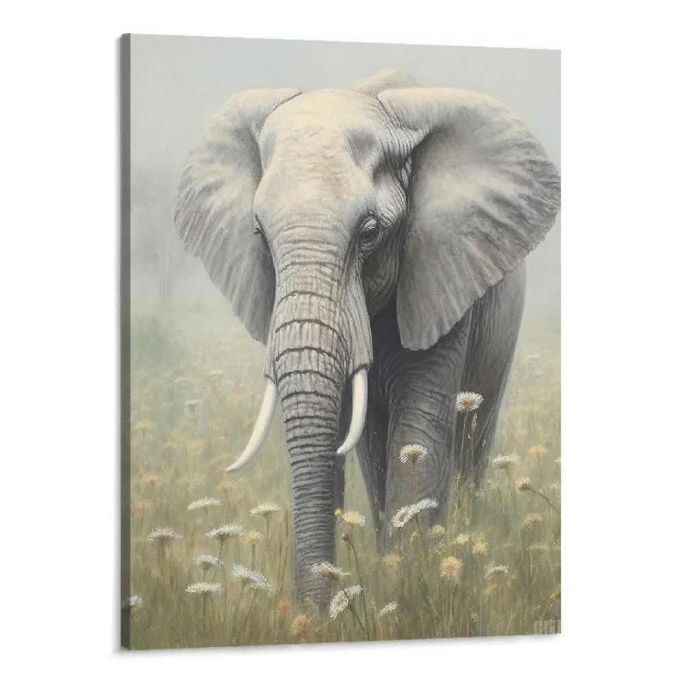 Chilfamy Grey Green Elephant Wall Decor - Wild Animals Canvas Elephants ...