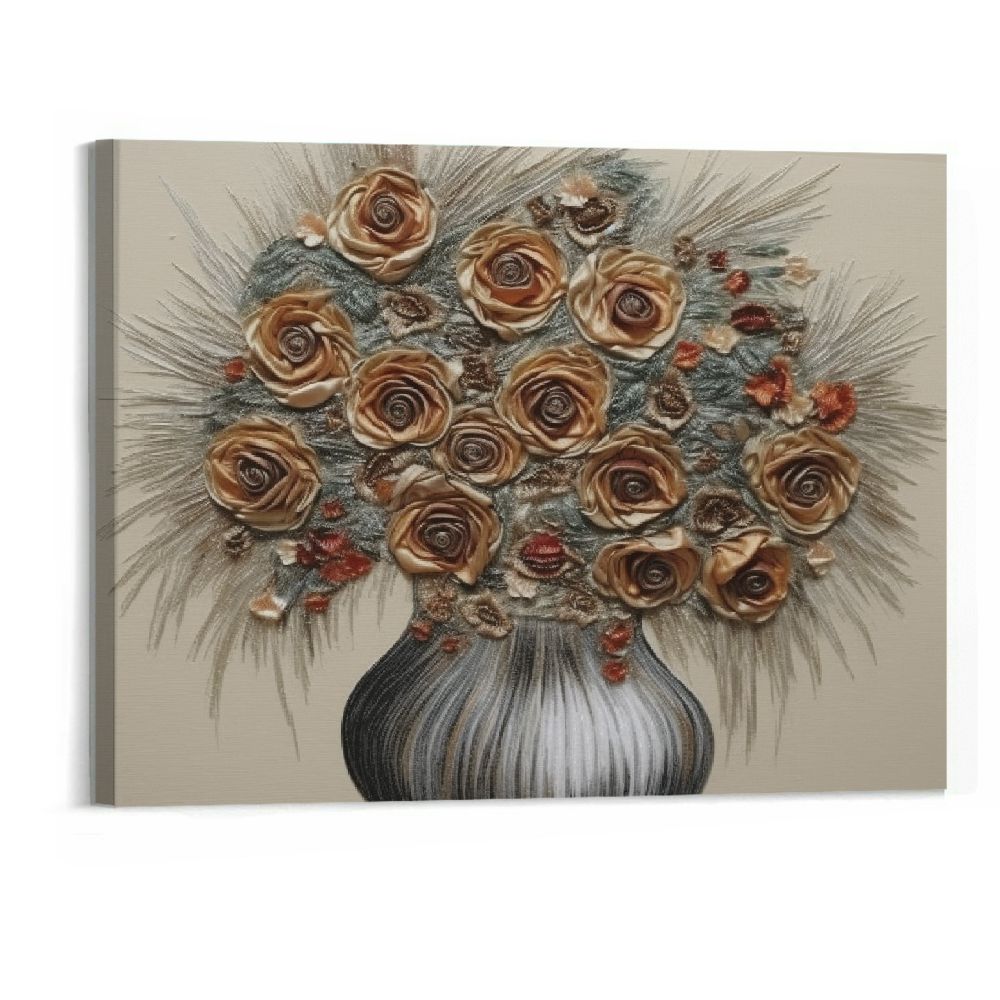 Chilfamy Hand-painted Gold Flowers Art Oil painting Canvas Texture ...