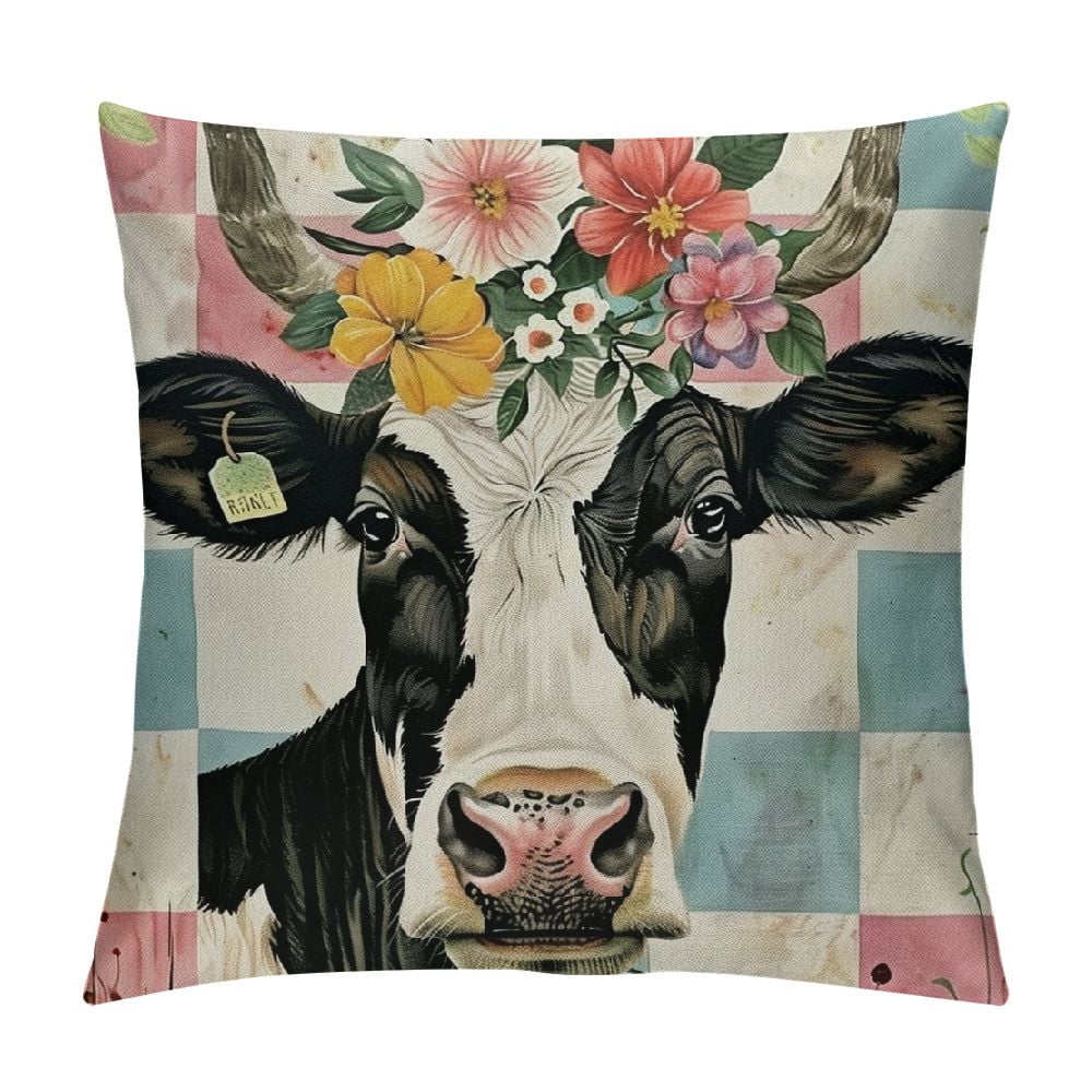 Chilfamy Happy Easter Cow Decorative Throw Pillow Covers , Plaid Polka ...