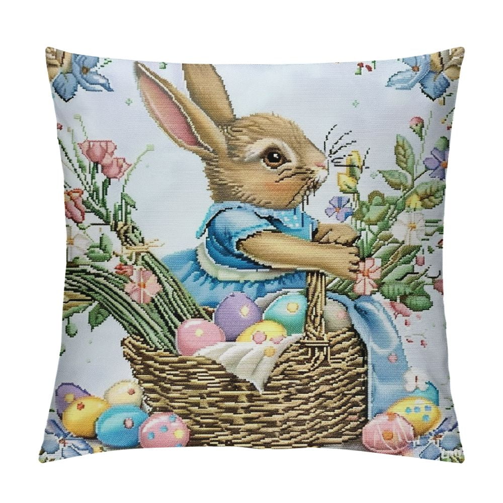 Chilfamy Happy Easter Pillow Covers , Bunnies Eggs Rabbits Decorative ...