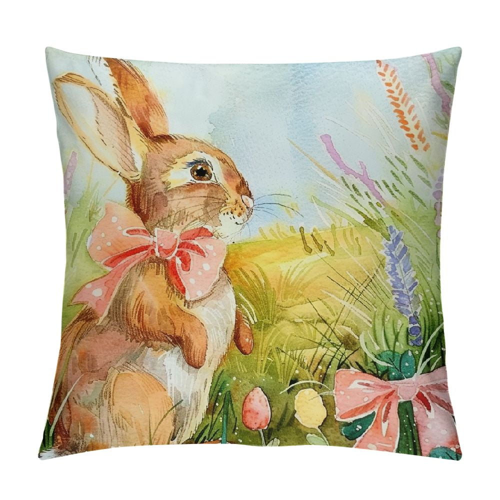 Chilfamy Happy Easter Pillow Covers , Spring Rabbits Flower Decorative ...