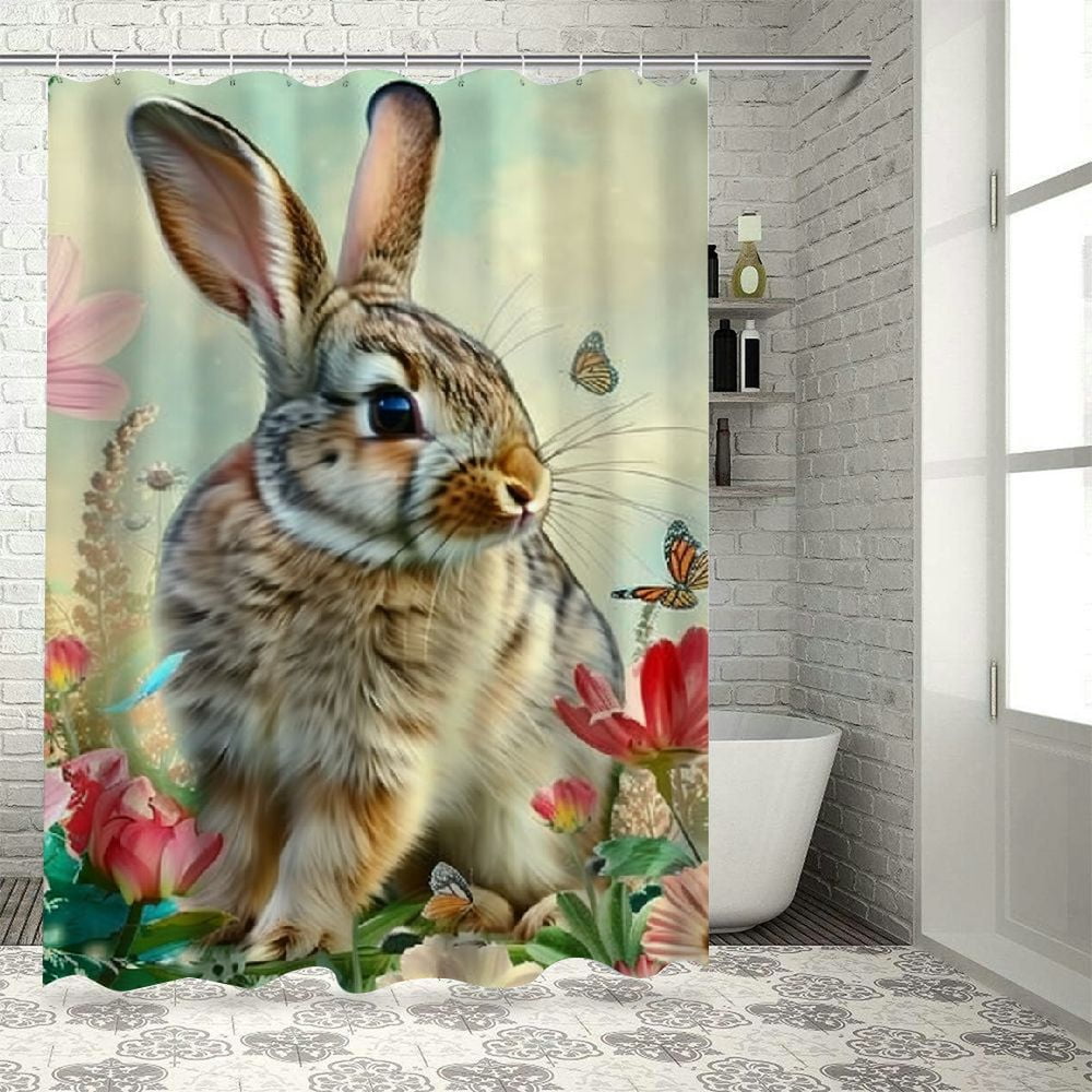 Chilfamy Happy Easter Shower Curtain Easter Bunny Shower Curtains for ...