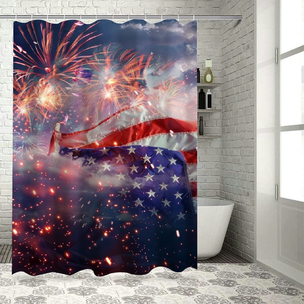 Chilfamy Happy Independence Day Shower Curtain American Flag Flying and ...