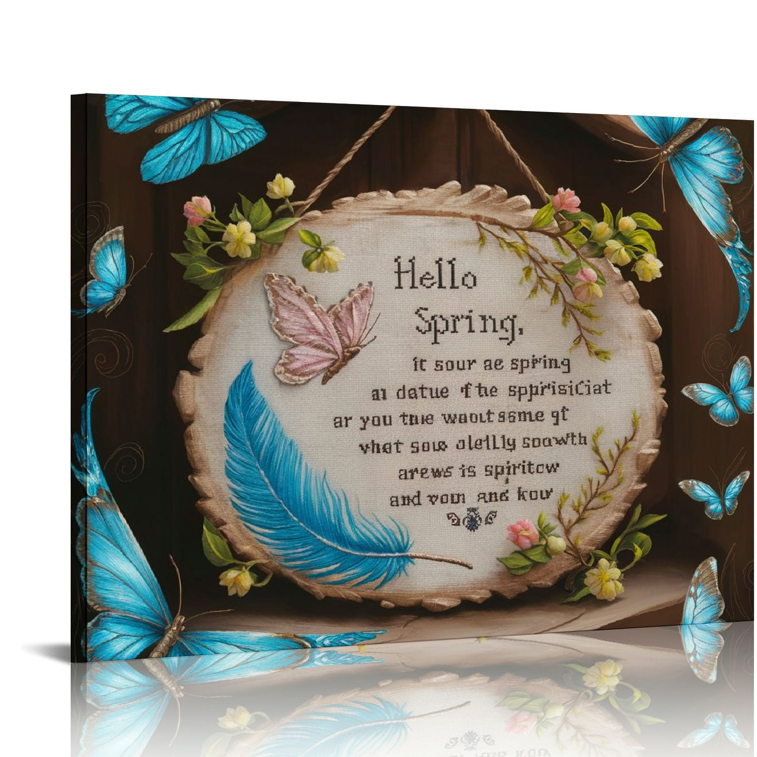 Chilfamy Hello Spring Butterfly Canvas Wall Art Memorial Quotes Wall ...