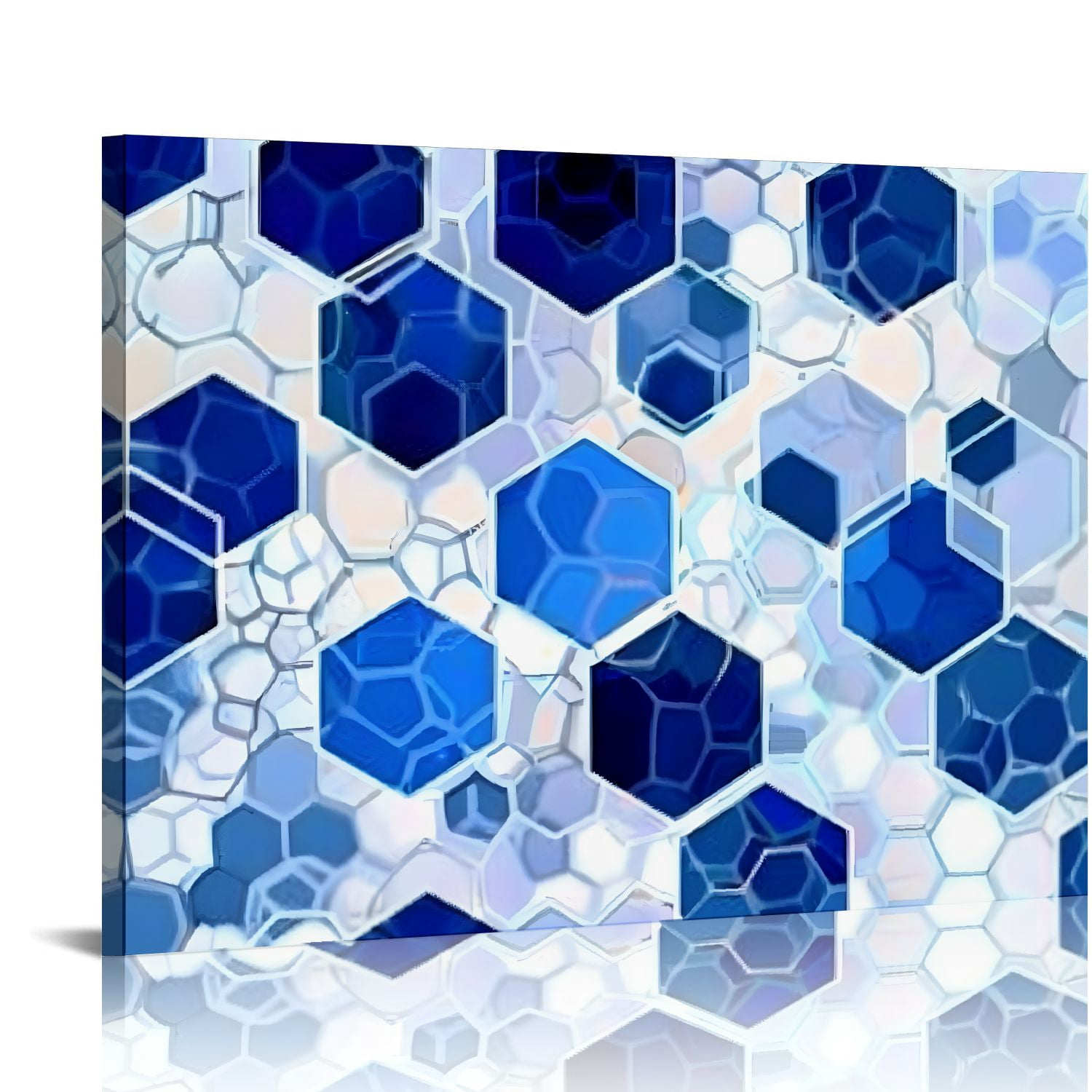 Chilfamy Hexagonal Shapes Blue White Canvas Wall Art Print Home Decor ...