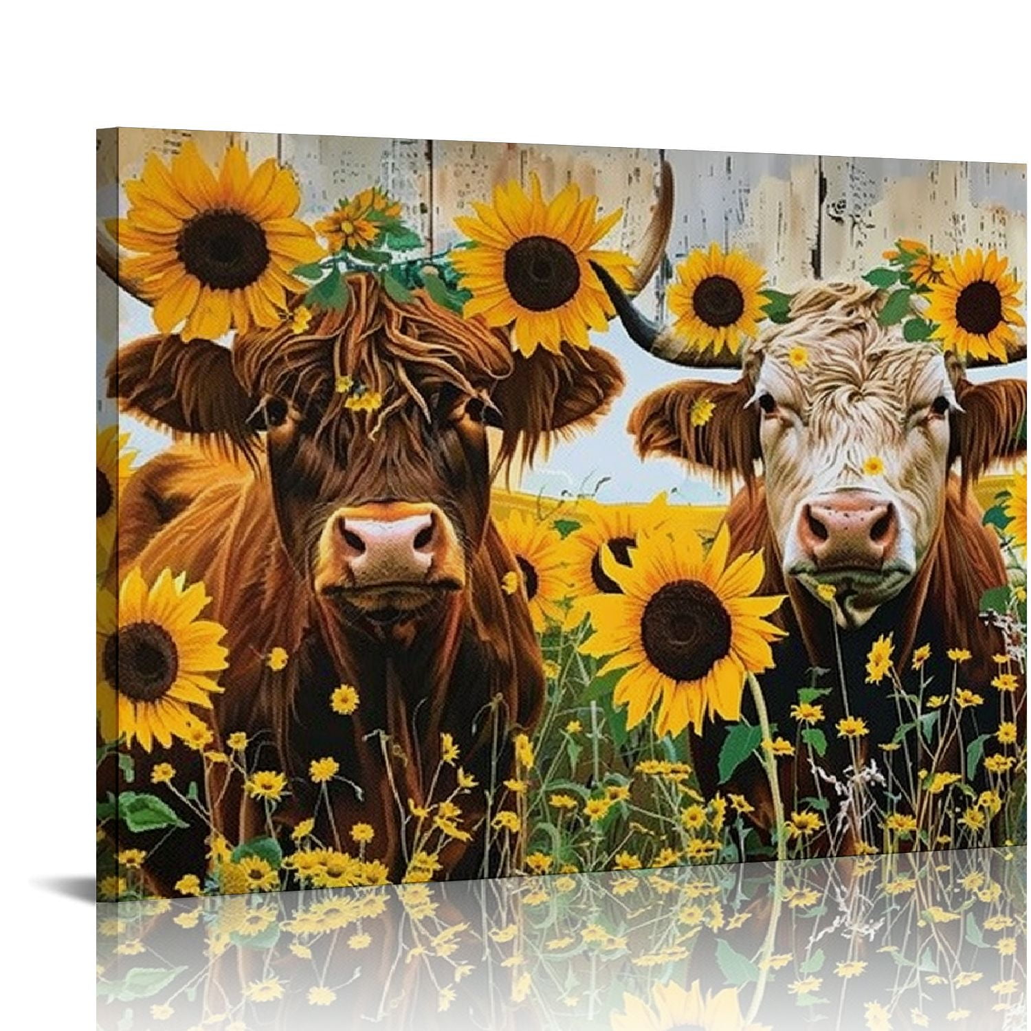 Chilfamy Highland Cow Canvas Wall Art Cute Animal and Sunflowers ...