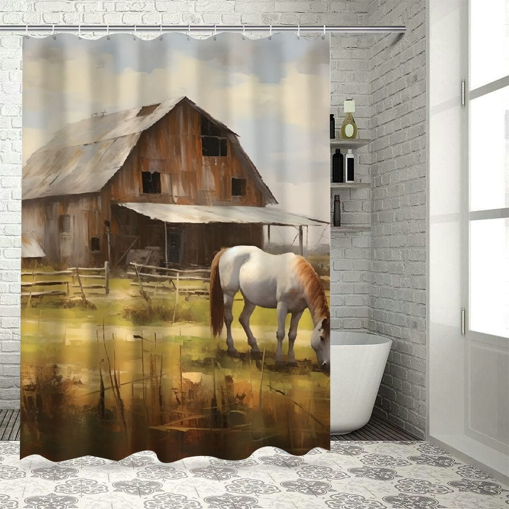 Chilfamy Horse Field Barn Shower Curtain Cloth Fabric Bathroom Decor ...