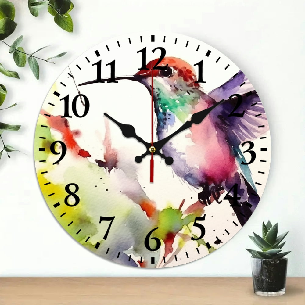 Chilfamy Hummingbird Branch Watercolor Painting Wall Clock Silent ...