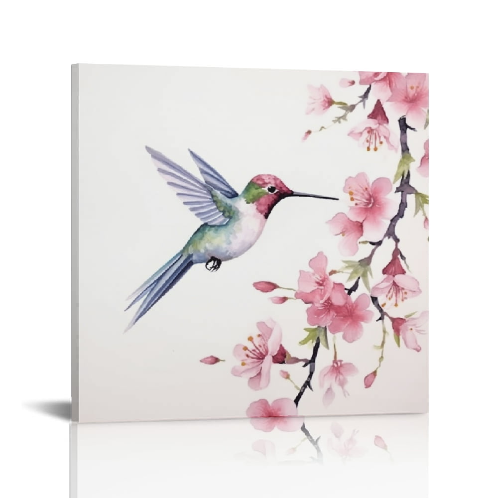 Chilfamy Hummingbird Flowers Branches Canvas Print Ready To Hang Home ...