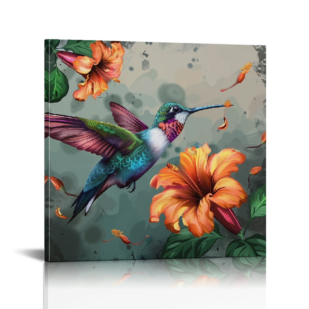 Chilfamy Hummingbird Flowers Ready To Hang Canvas Wall Art Decor ...