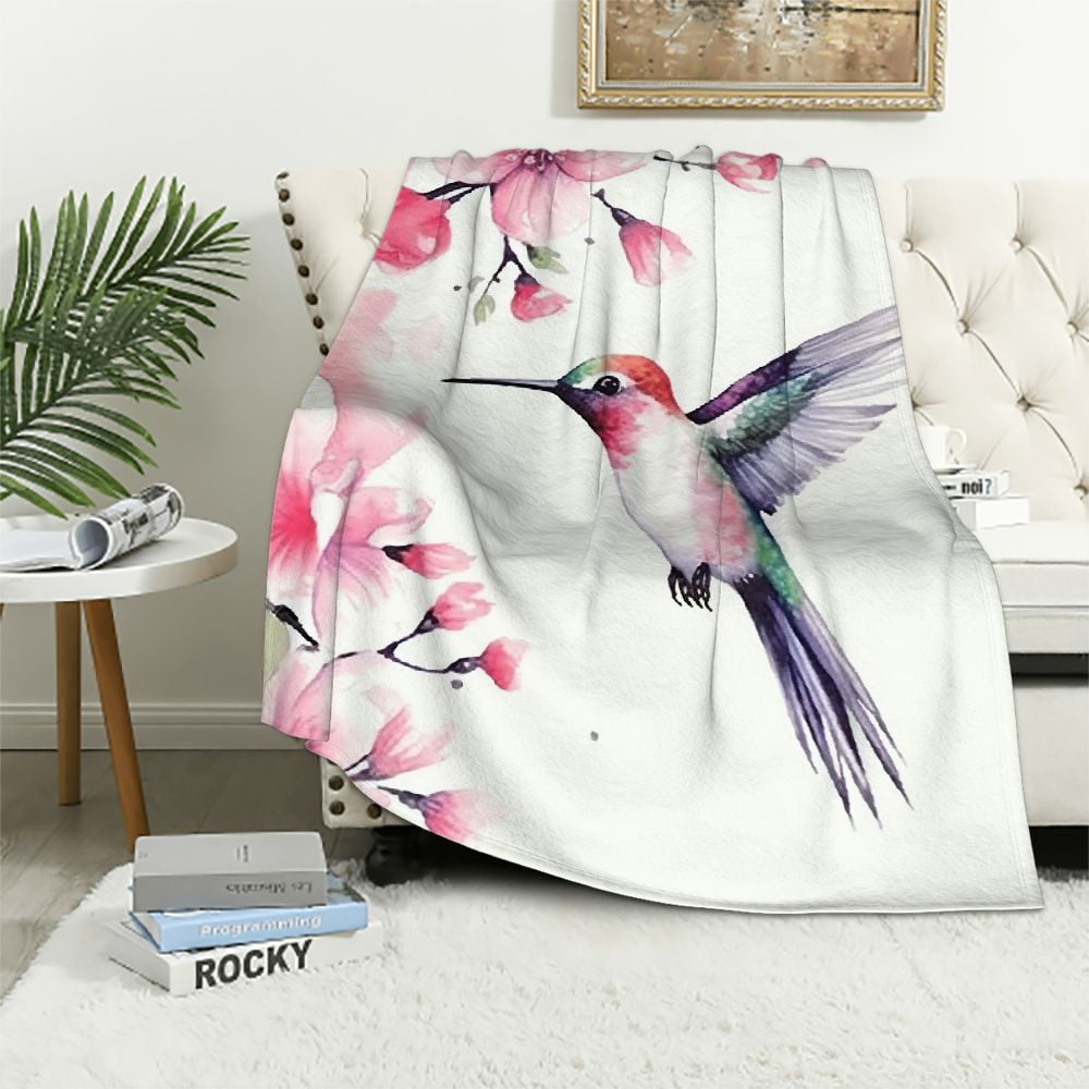 Chilfamy Hummingbird Flowers Watercolor Print Throw Blanket Lightweight ...