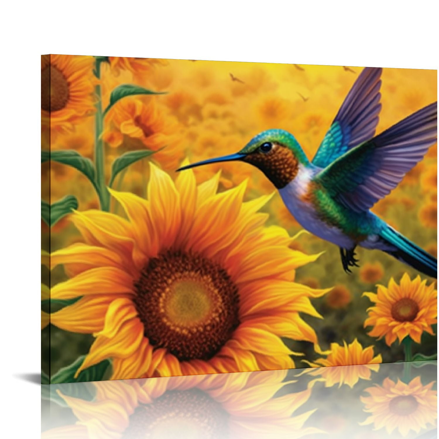 Chilfamy Hummingbird Sunflowers Bird Canvas Print Wall Art Decor Ready ...