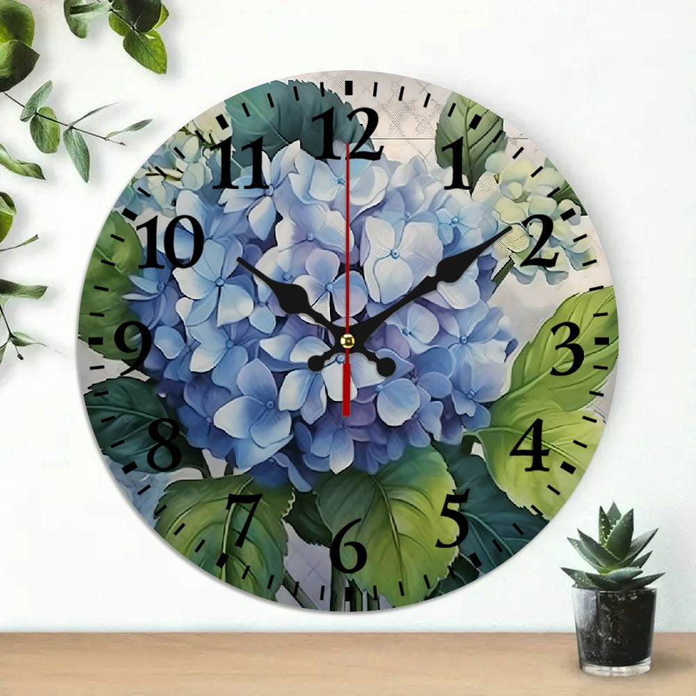 Chilfamy Hydrangea Leaves Flowers Theme Wooden Wall Clock, 10 Inch Wall ...