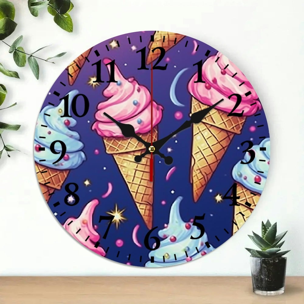 Chilfamy Ice Cream Cones Wall Clock Silent Mechanical Movement Decor ...