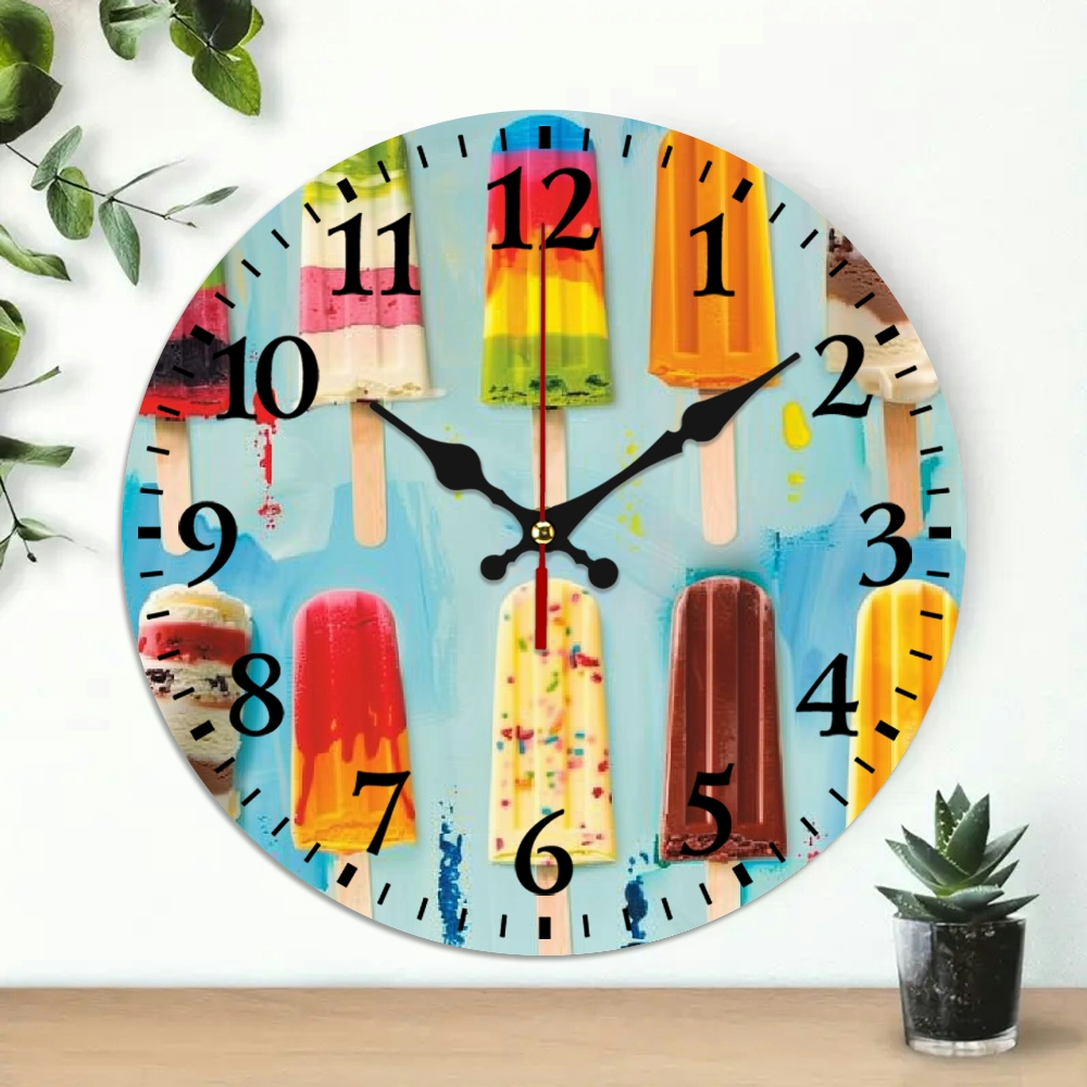Chilfamy Ice Cream Flavors Wall Clock 10-Inch Silent Battery Operated ...