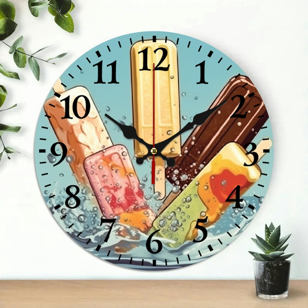 Chilfamy Ice Cream Popsicle Water Wall Clock 10 Inch Silent Decor ...