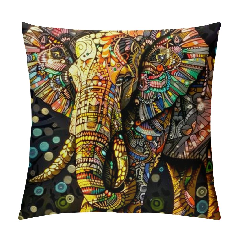 Chilfamy Indian Golden Elephant Pillow Cases ,Traditional Aztec Gold ...
