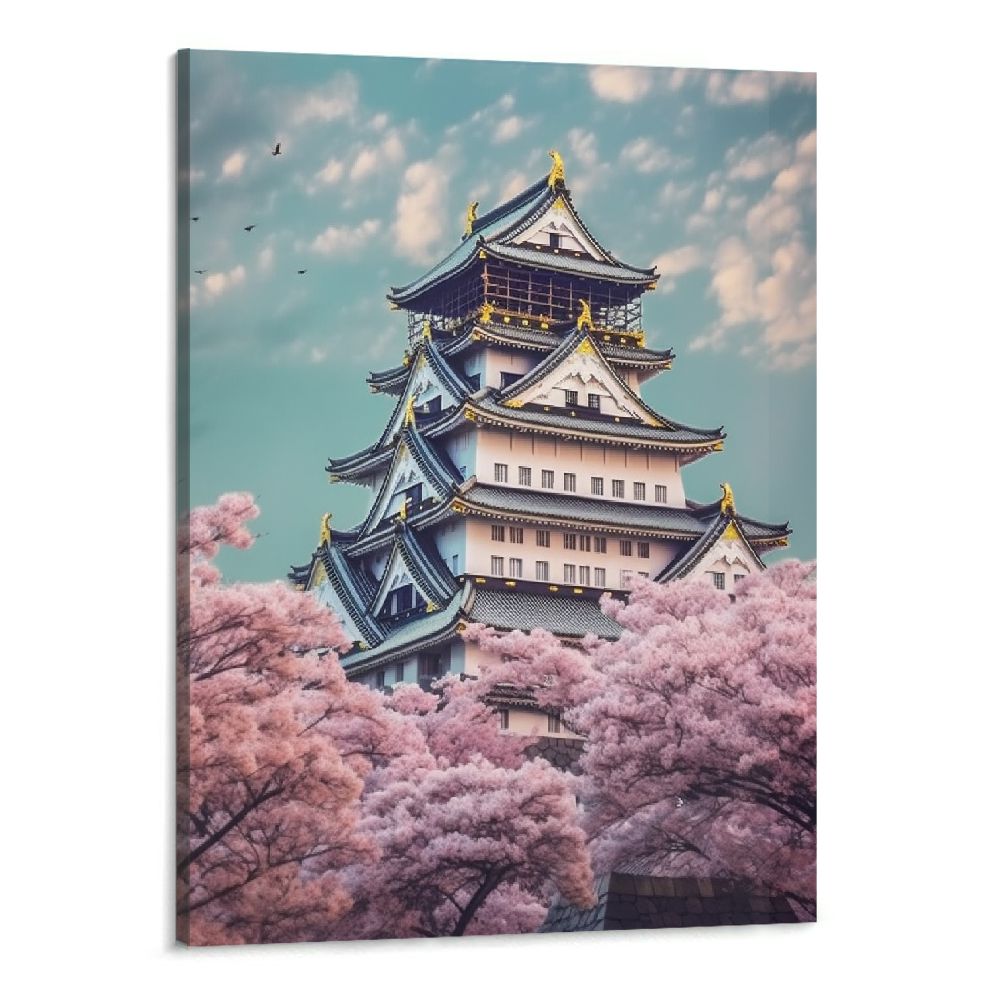 Chilfamy Japanese Art Osaka Castle Cherry Blossom Landscape Poster ...