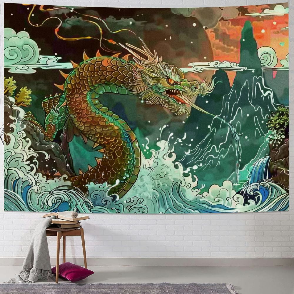 Chilfamy Japanese Dragon Tapestry Big Ocean Waves Wall Hanging ...