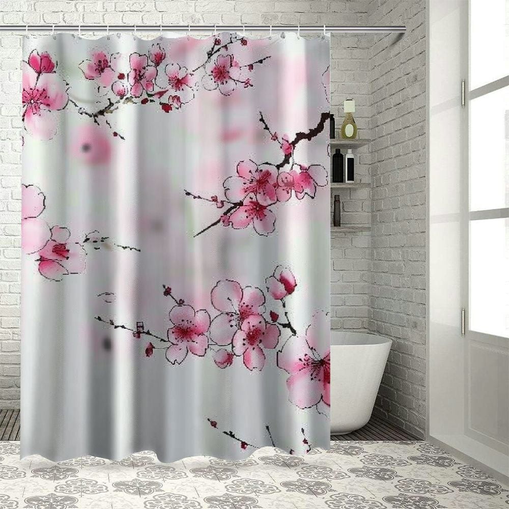 Chilfamy Japanese Shower Curtain, Cherry Blossom Sakura Tree Floral ...