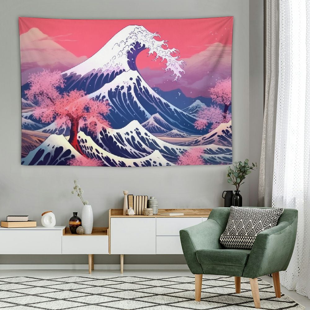 Chilfamy Japanese Wave Tapestry Kanagawa Great Wave Tapestry Cherry ...