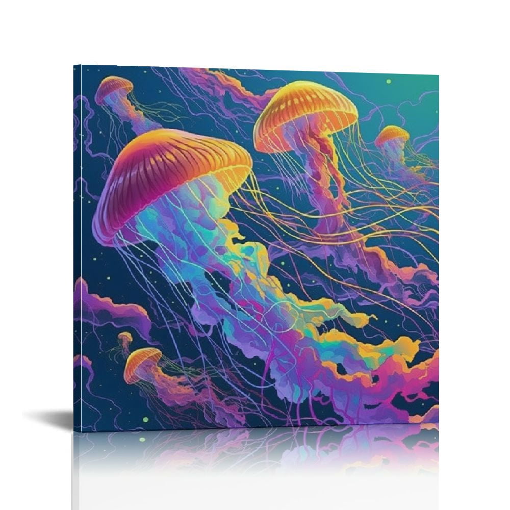 Chilfamy Jellyfish Sea Psychedelic Art Wall Decor Ready To Hang 16x16in ...