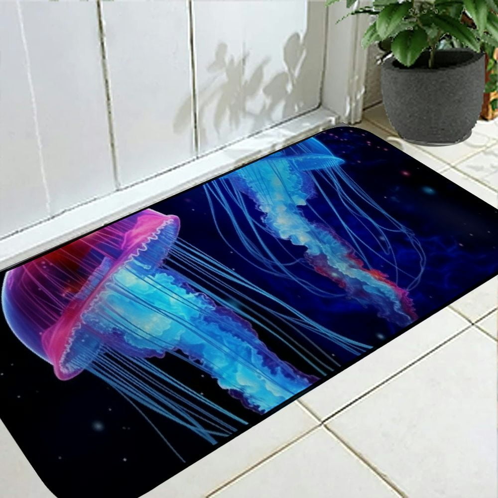 Chilfamy Jellyfish Stars Planets Felt Square Floor Mat Anti-Slip ...