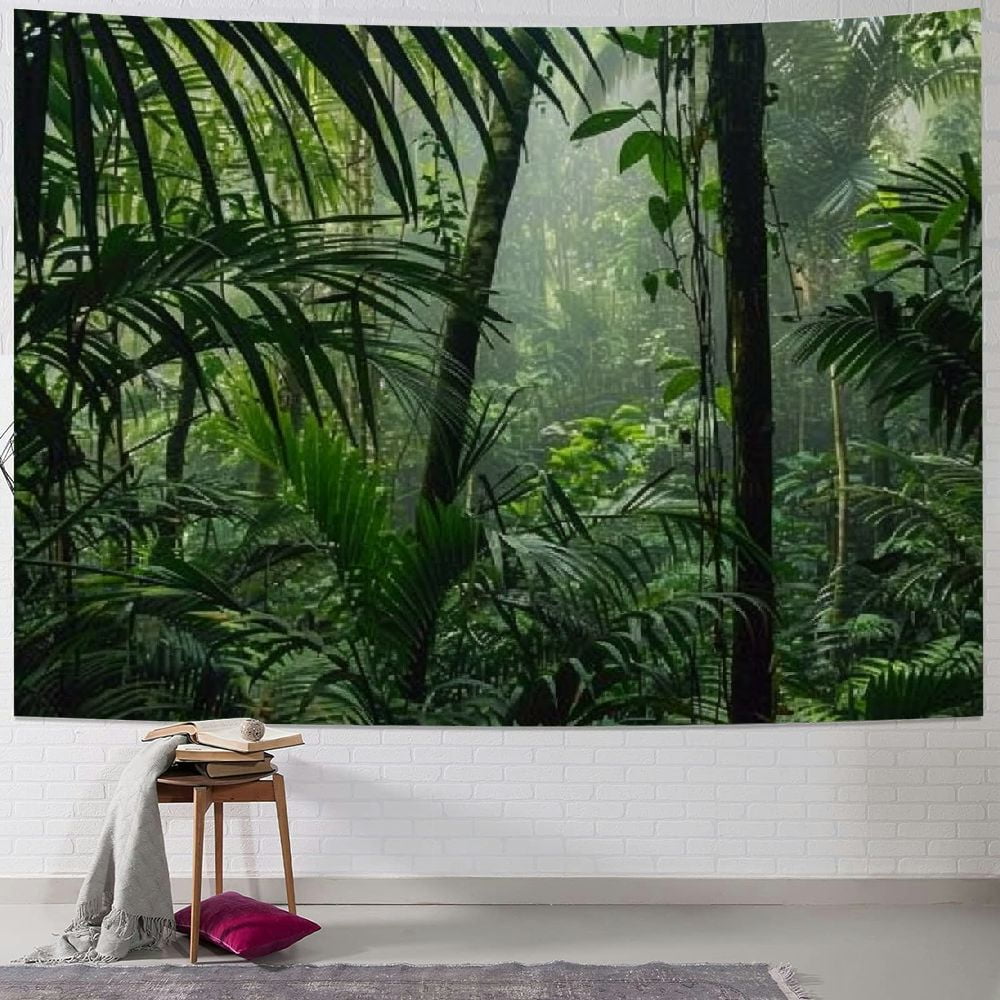 Chilfamy Jungle Tapestry Wall Hanging, Green Forest Tapestries Backdrop ...