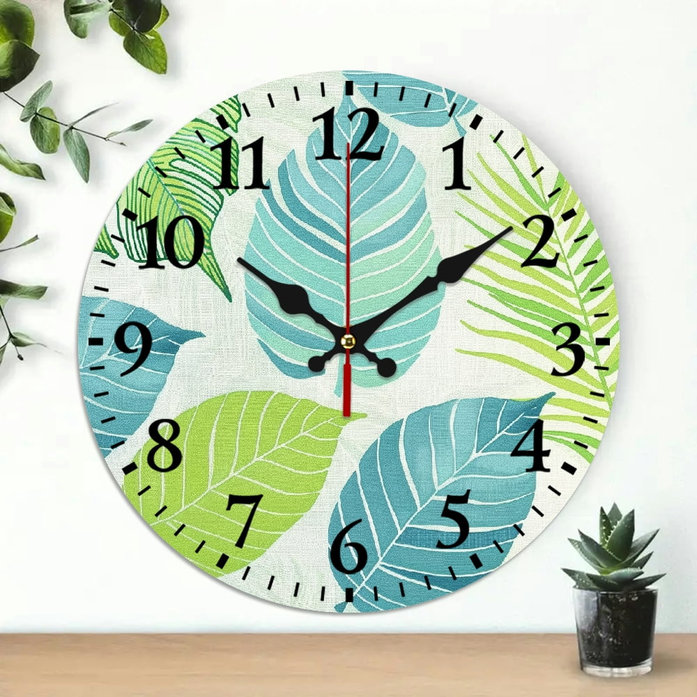 Chilfamy Leaf Wall Clock Silent Mechanical Movement Decor for Living ...