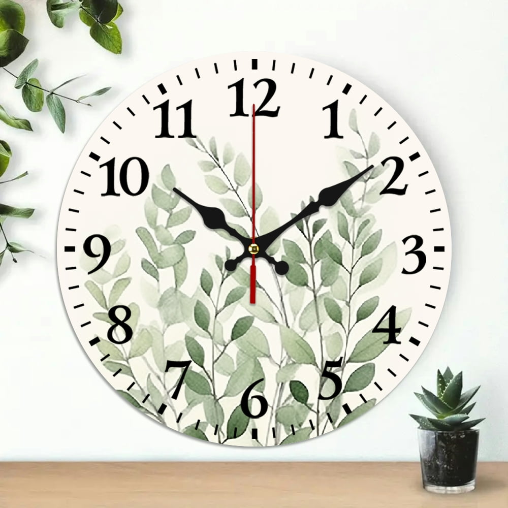 Chilfamy Leaves Border Watercolor Wall Clock 10 Inch Frameless Design ...