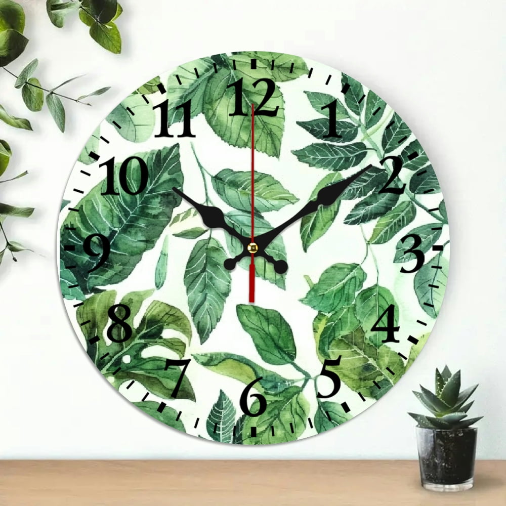 Chilfamy Leaves Theme Wall Clock for Living Room Decor, 10 Inches ...