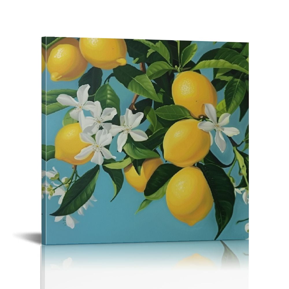 Chilfamy Lemons Flowers Blue Wall Decor Artwork for Living Room - High ...