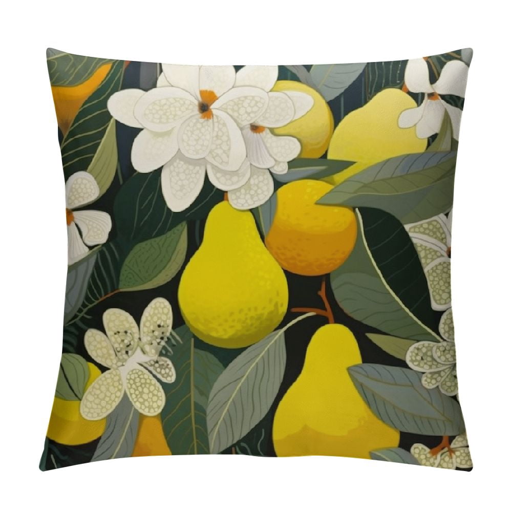 Chilfamy Lemons and Flowers Tree Branch Prints，Printed Throw Pillow ...