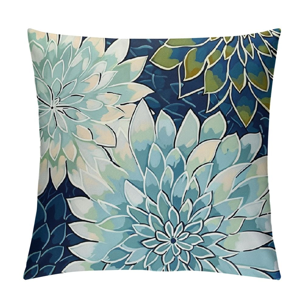 Chilfamy Light Blue and Olive Green Dahlia Abstract Pinnate Floral ...