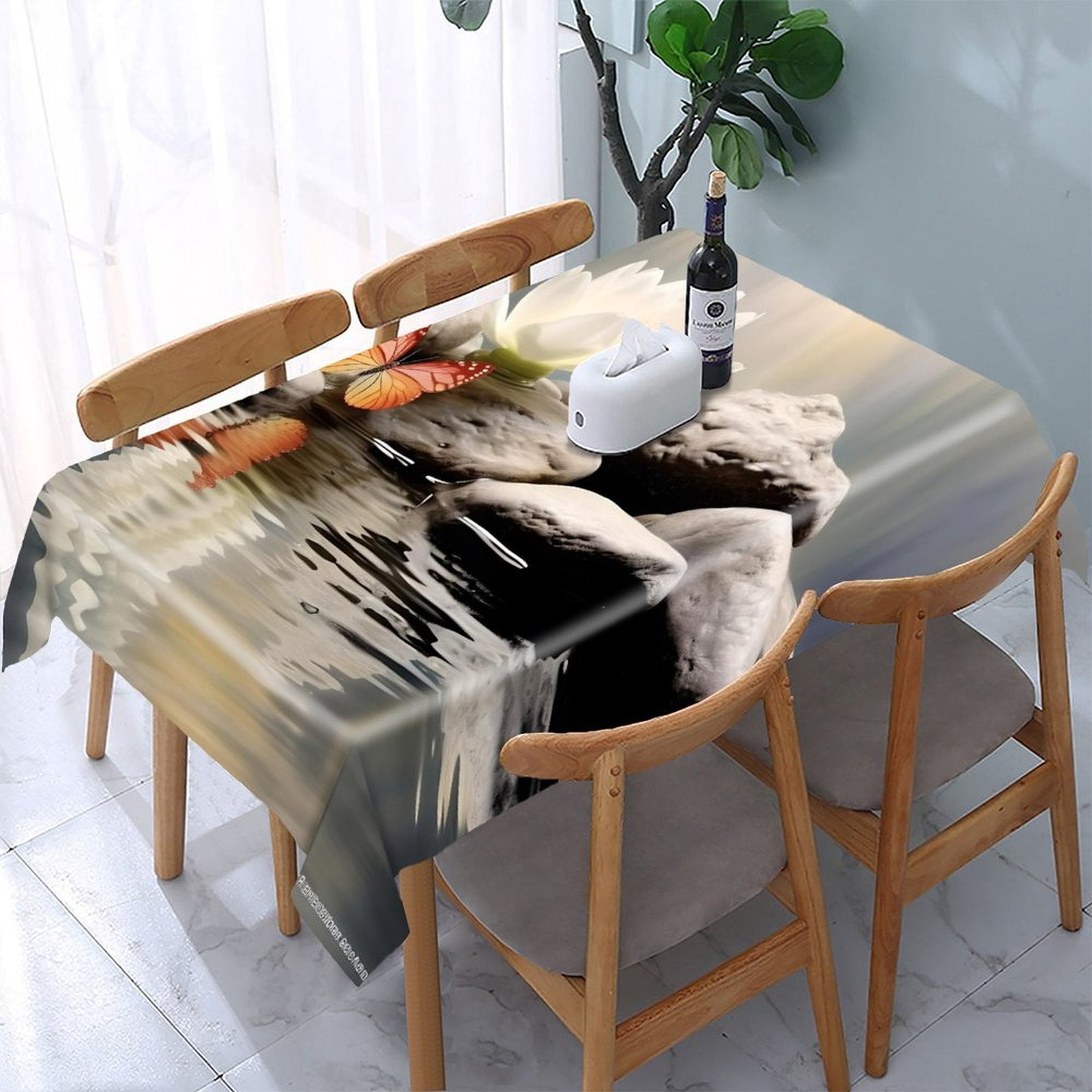 Chilfamy Lotus Butterfly Stones Rectangle Dining Tablecloth, Washable ...
