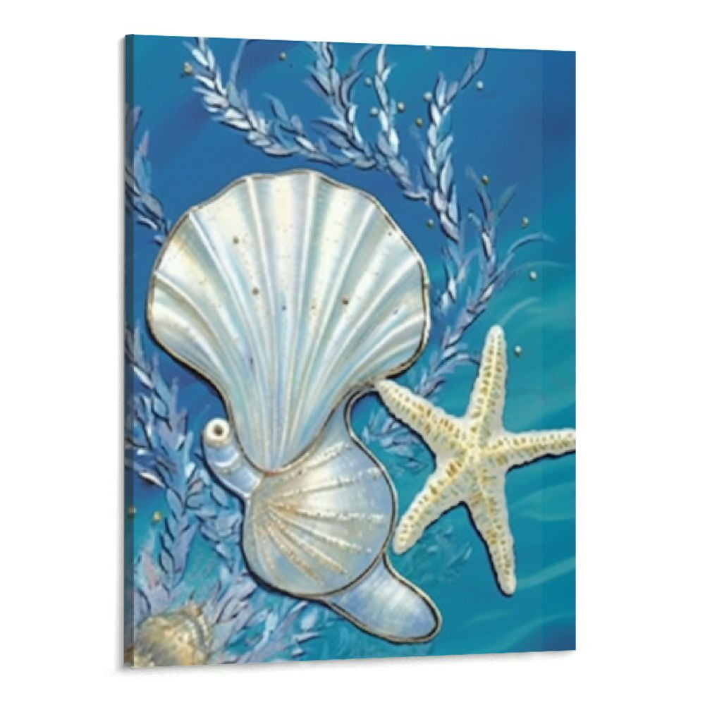 Chilfamy LyeArtork Nautical Canvas Wall Art Starfish Seashell Coral ...