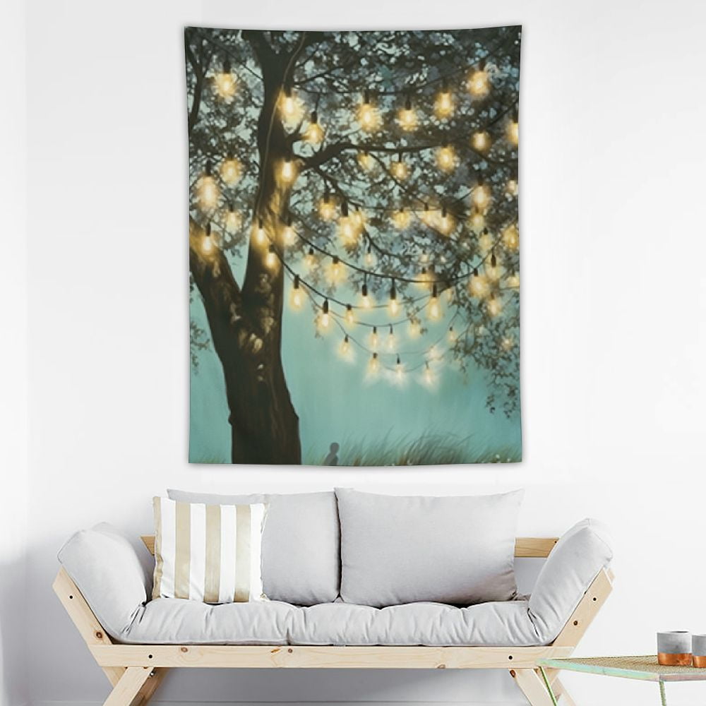 Chilfamy Magic Tapestry, Lanterns Hanging on Tree Branch Nature Garden ...