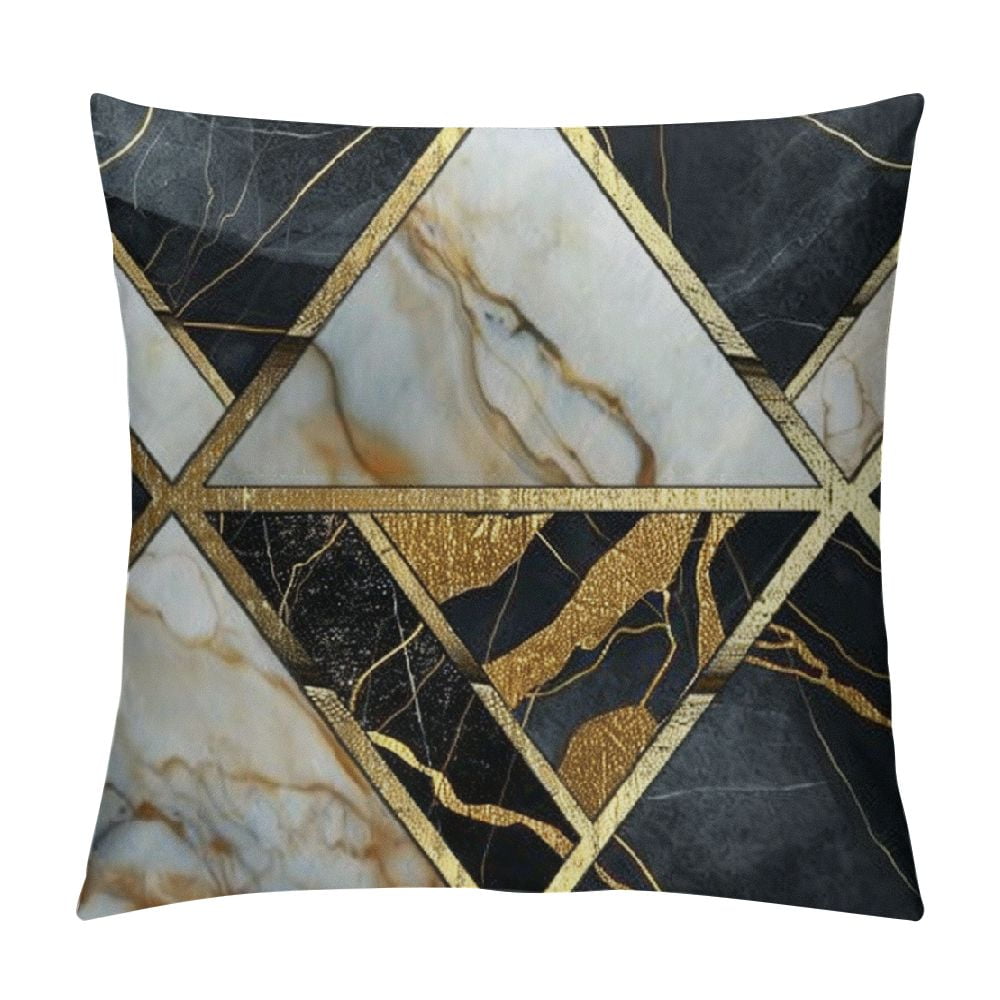 Chilfamy Marble Geometric Triangle Design Pillowcases White Gold Black ...