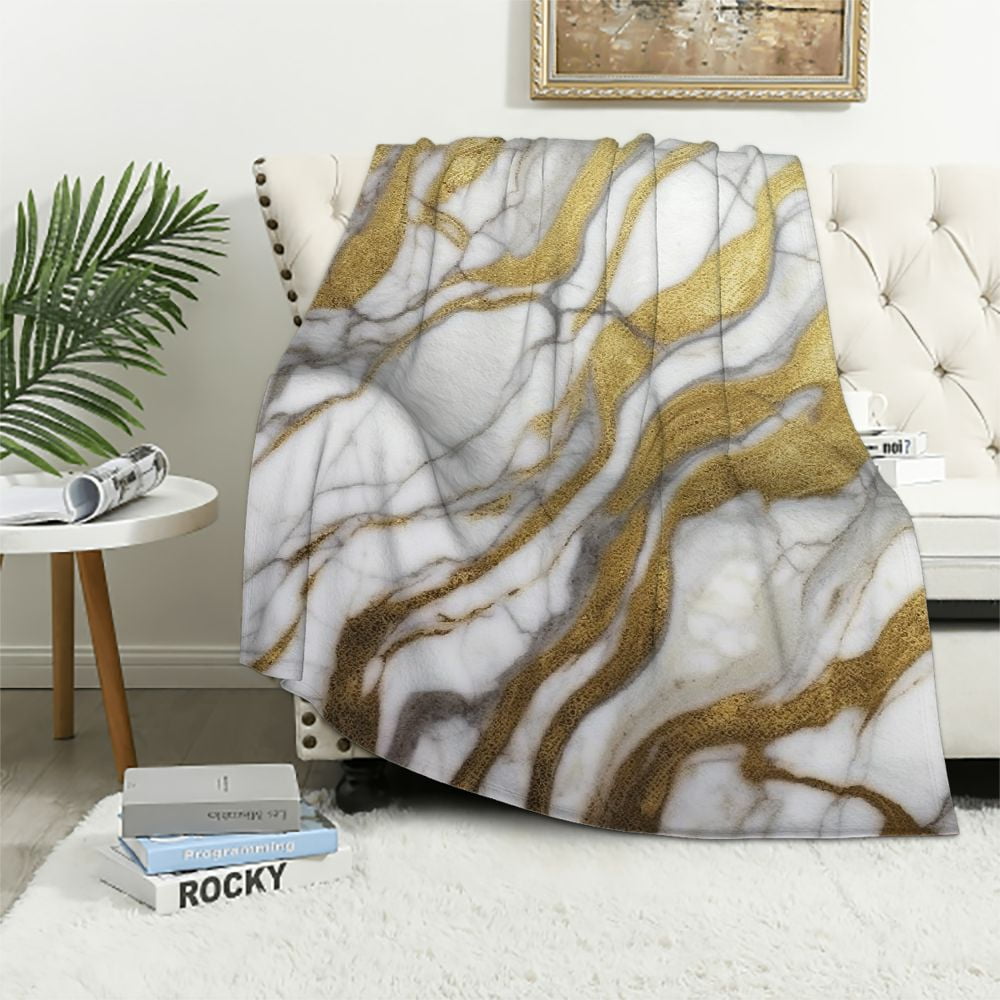 Chilfamy Marble Gold Surface Print Throw Blanket for Bed Couch Car ...