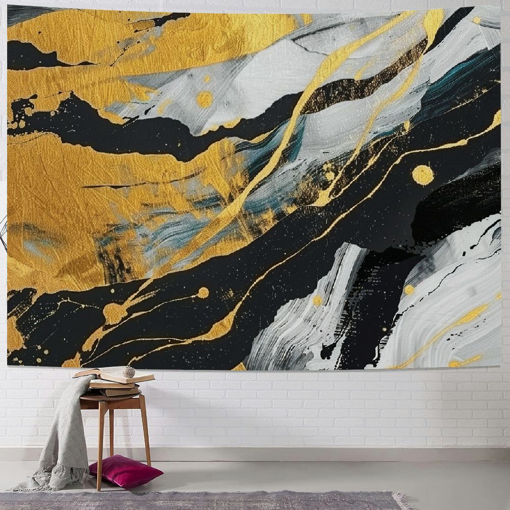 Chilfamy Marble Tapestry for Bedroom Aesthetic Black and Gold Tapestry ...
